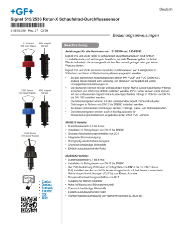 GF Signet Typ 515/2536 Rotor-X Schaufelrad-Durchflusssensor ...