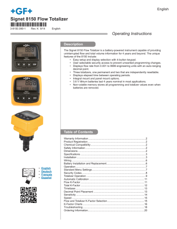 GF Signet Type 8150 Flow Totalizer Operating instructions | Manualzz