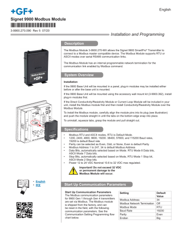 GF Signet Type 9900 Modbus Module Owner's Manual | Manualzz