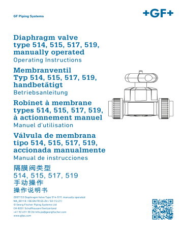 GF Diaphragm Valve Types 514 515 517 519 Instruction manual | Manualzz
