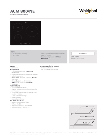 Whirlpool ACM 800/NE Hob Produktdatenblatt | Manualzz