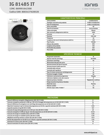 Ignis IG 81485 IT Washing machine Manuale utente | Manualzz