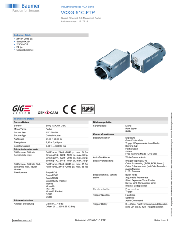Baumer VCXG-51C.PTP Industrial camera Datenblatt | Manualzz