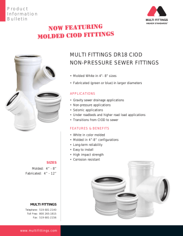 Multi-Fittings Corporation 274039 4 in. CIOD x Sewer IPS Straight DR 18 ...