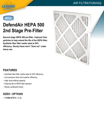 Dri-Eaz 113364 DefendAir HEPA 500 Air Scrubber 2nd Stage Pre‑Filter ...