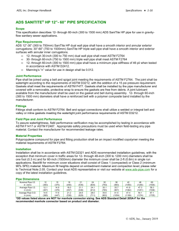 ADS 60300020IBHP SaniTite® HP 36 in. x 20 ft. Bell End x Spigot Plastic ...
