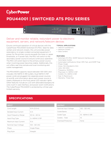 CyberPower PDU44001 Datasheet | Manualzz