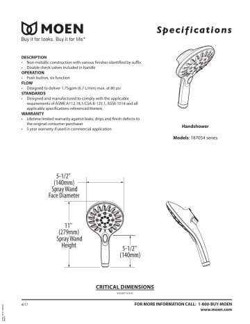 Moen 187054ORB Moen Oil rubbed bronze Specifications | Manualzz