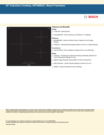 Bosch NIT5460UC/01 Induction Cooktop Spec Sheet | Manualzz