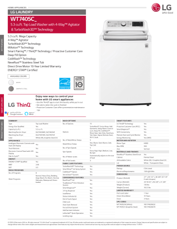 LG WT7405C WT7405CW, WT7405C WT7405CV Product Details | Manualzz