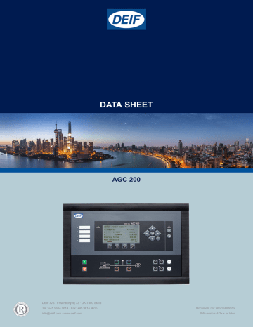 DEIF AGC 200 Advanced genset controller Data Sheet | Manualzz
