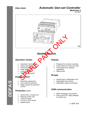 DEIF AGC-2 Automatic genset controller Data Sheet | Manualzz