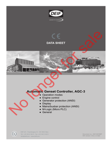 DEIF AGC-3 Automatic genset controller Data Sheet | Manualzz