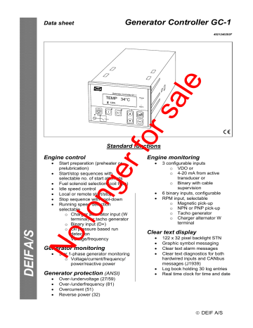 DEIF GC-1 Generator Controller Data Sheet | Manualzz