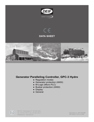 DEIF GPC-3 Generator paralleling controller Data Sheet | Manualzz
