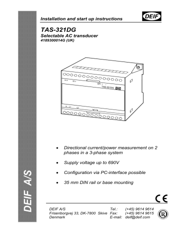 DEIF TAS-321DG Selectable transducer Installation Instructions | Manualzz