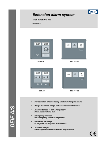 DEIF Type MALLING 869 Extension alarm system Data Sheet | Manualzz