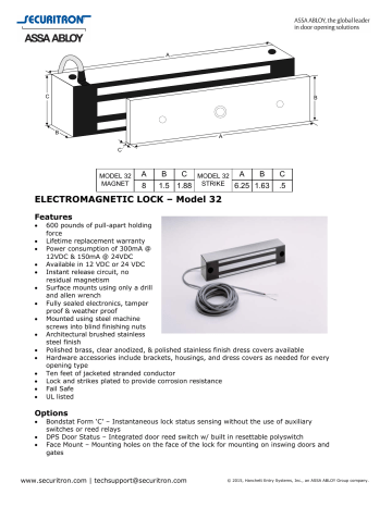 Securitron M32 Magnalock Specifications | Manualzz