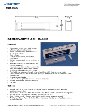 Securitron M38 Magnalock Specifications | Manualzz