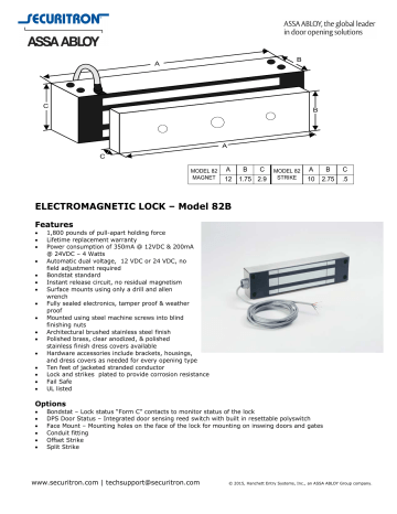 Securitron M82 Magnalock Specifications | Manualzz