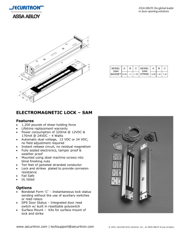 Securitron SAM Shear Aligning Magnalock Specifications | Manualzz