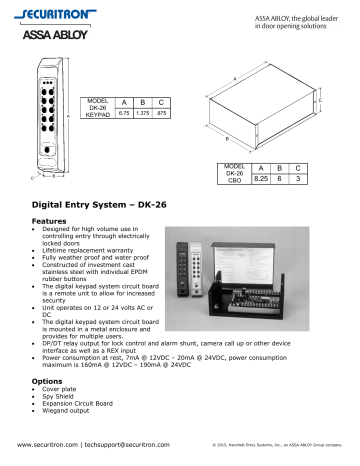 Securitron DK-26 Digital Keypad Systems Specifications | Manualzz
