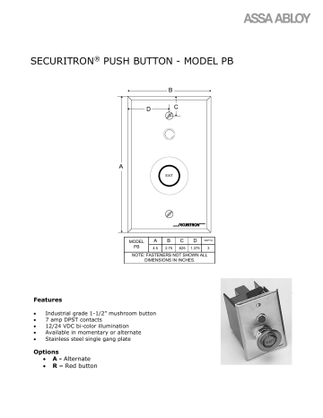 Securitron PB Push Buttons Specifications | Manualzz