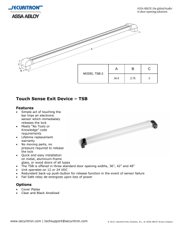 Securitron TSB Touch Sense Bar Specifications | Manualzz