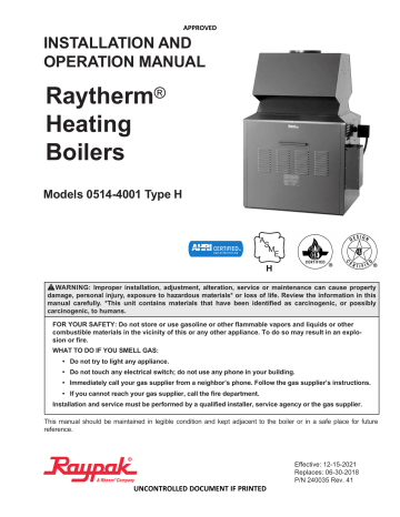 Raypak 2100-4001 Raytherm Hydronic Boiler Manual | Manualzz