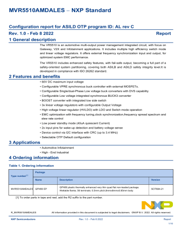 NXP VR5510 Multi-Channel (9) PMIC Data Sheet | Manualzz