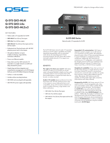 QSC QIO Series network audio I/O expanders Spec Sheet | Manualzz
