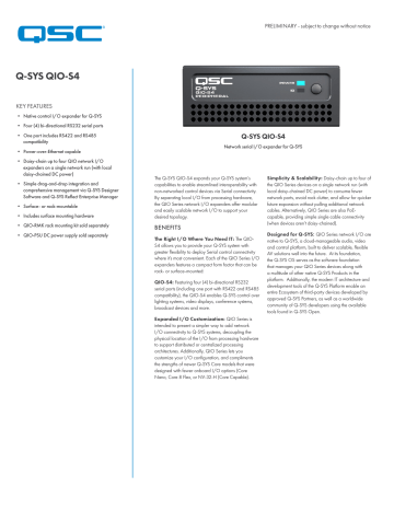 QSC Q-SYS QIO-S4 network serial I/O expander Spec Sheet | Manualzz