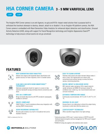 Avigilon H5A Corner Camera 3-9mm Varifocal Lens Datasheet | Manualzz