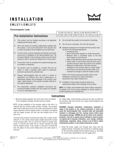 Dormakaba EML Installation instructions | Manualzz