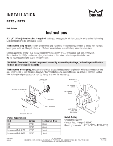 Dormakaba Push Button & Switches Instruction Sheet | Manualzz