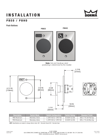 Dormakaba Push Button & Switches Instruction Sheet | Manualzz