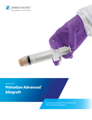 Zimmer PrimaGen Advanced™ Allograft Owner's Manual | Manualzz