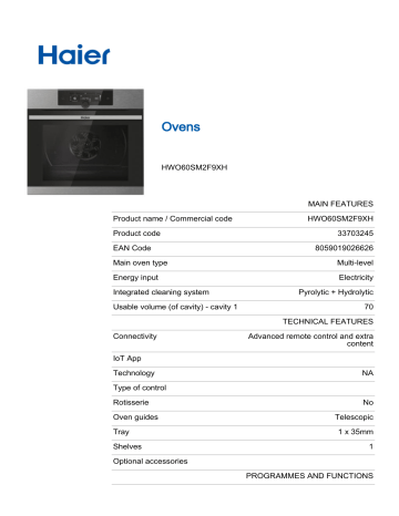 Haier HWO60SM2F9XH Ovens I-Turn Series 2 Product sheet | Manualzz