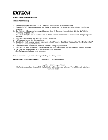 Extech Instruments CL203 ExTab Chlorine Reagent Tablets (10pk ...