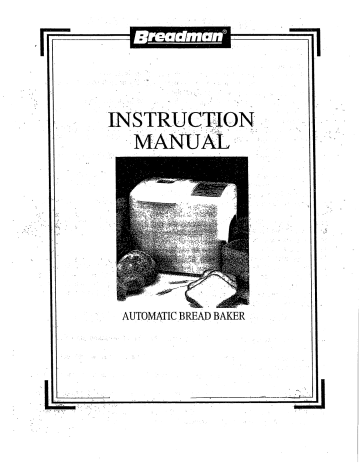 Breadman TR500 Bread Machine Owner's Manual | Manualzz