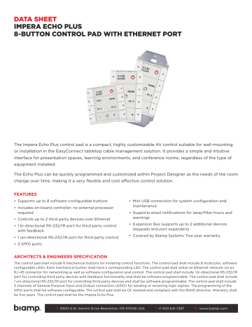 Biamp Impera Echo Plus Data Sheet | Manualzz