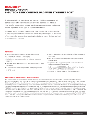 Biamp Impera Uniform Data Sheet | Manualzz