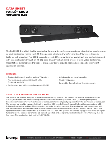 Biamp Parlé SBC 2 Data Sheet | Manualzz