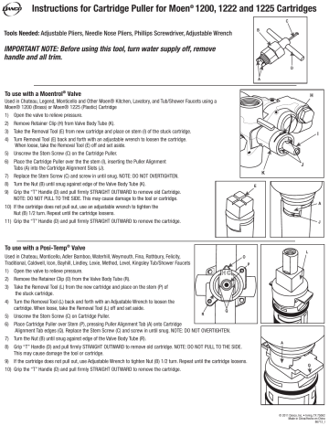 Danco 86712 Cartridge Puller for Moen Instructions | Manualzz