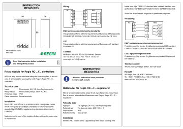 Regin RB3 Room controller Instructions | Manualzz