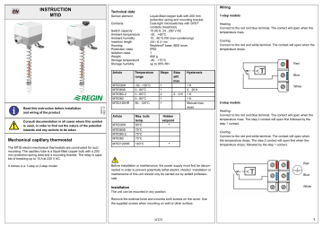 Regin MTID120HR Thermostat Instructions | Manualzz