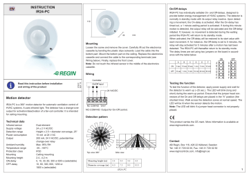 Regin IR24-PC Detector Instructions | Manualzz