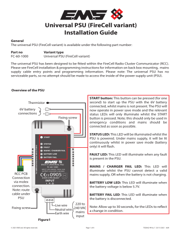 EMS FireCell Universal 6V PSU Installation Guide | Manualzz