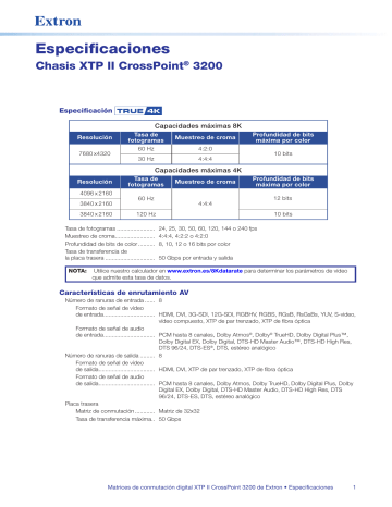 Extron XTP II CrossPoint 3200 Especificación | Manualzz