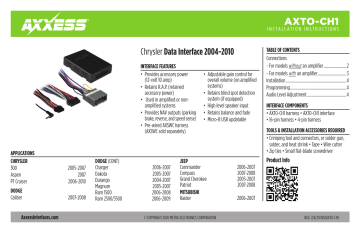 Axxess AXTO-CH1 Installation Instructions | Manualzz
